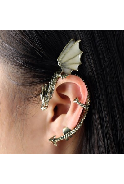 Playseba Ejderha Figürlü Kıkırdak Küpe Gümüş Renk