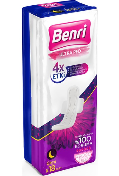 Benri Hijyenik Ped Gece Çoklu 18'li Benri Hijyenik Ped Gece Çoklu 18'li
