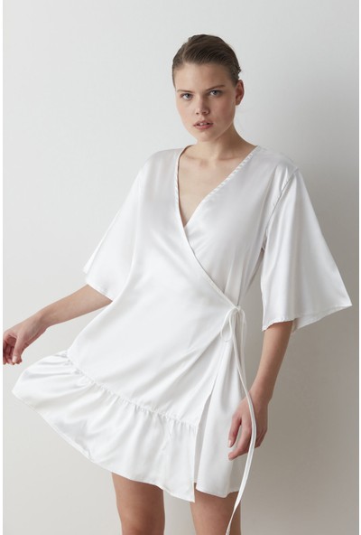 Penti Beyaz Bridal Glamorous Satin Sabahlık