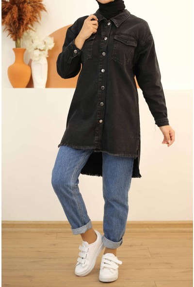 İmaj Butik Cep Detaylı Altı Püsküllü Kot Ceket / Siyah İmaj Butik Cep Detaylı Altı Püsküllü Kot Ceket / Siyah