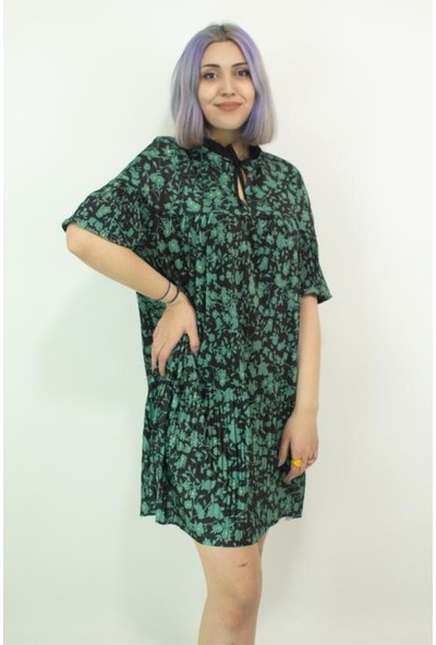 Derbars Kadın Siyah Yeşil Çiçekli Elbise