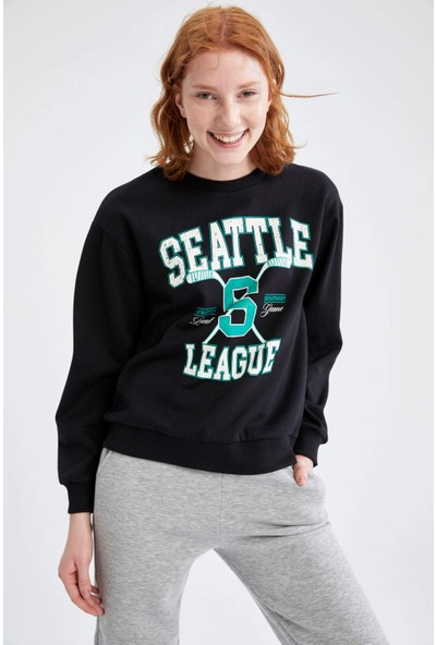 DeFacto Uzun Kollu Sweatshirt Regular Fit Bisiklet Yaka Baskılı W4764AZ21WN