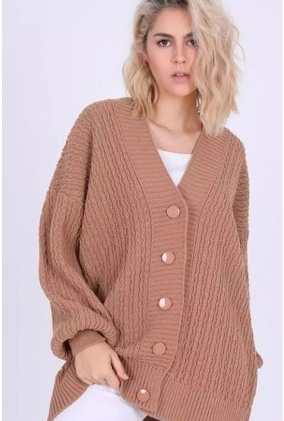 Figen Butik Triko Düğme Detaylı Salaş Hırka