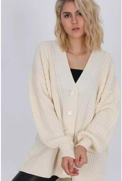 Figen Butik Triko Düğme Detaylı Salaş Hırka