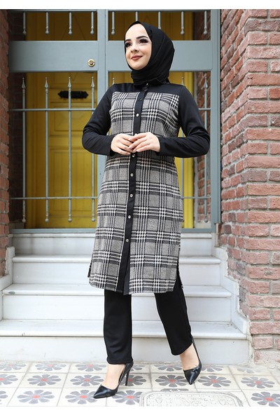 Hakimoda Digonel Ekose Tunik Pantolon Kombin Vizon Hakimoda Digonel Ekose Tunik Pantolon Kombin Vizon