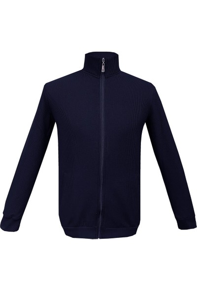 Süvari Rahat Kalıp Waffle Desenli Lacivert Hırka Süvari Rahat Kalıp Waffle Desenli Lacivert Hırka