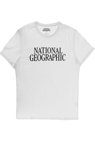 National Geographic Erkek Beyaz Bisiklet Yaka T-Shirt