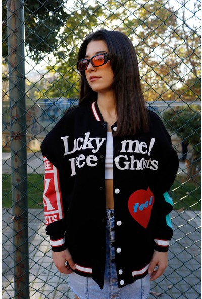 The Champ Unisex Siyah Kanye West Lucky Me Oversize Kolej Ceket The Champ Unisex Siyah Kanye West Lucky Me Oversize Kolej Ceket