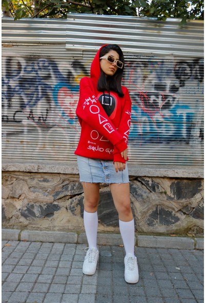 The Champ Unisex Kırmızı Squid Game Kapüşonlu Sweatshirt