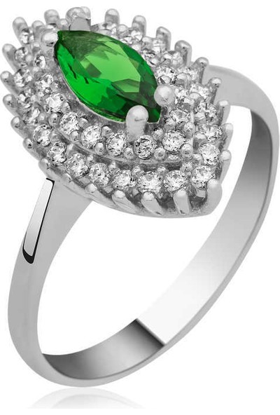 Gumush Gümüş Yeşil Mekik Bayan Yüzük