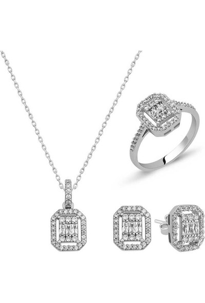 Gumush Gümüş Baget Taşlı Bayan Set Gumush Gümüş Baget Taşlı Bayan Set