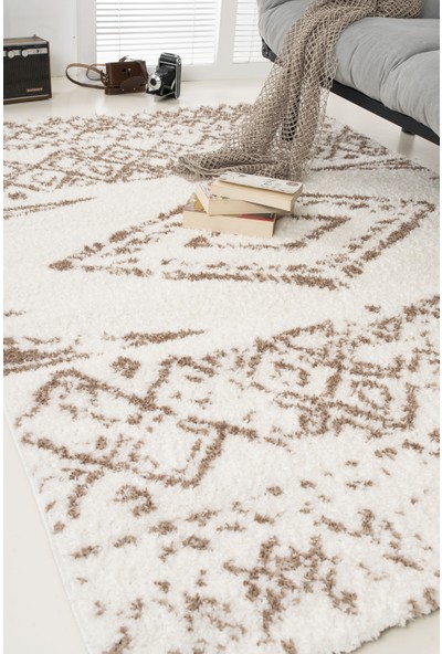 Konfor Halı Konfor Puffy Yumuşak Dokulu Shaggy Modern Çizgili Post Makine Halısı