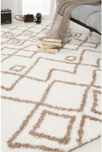 Konfor Halı Konfor Puffy Yumuşak Dokulu Shaggy Modern Çizgili Post Makine Halısı