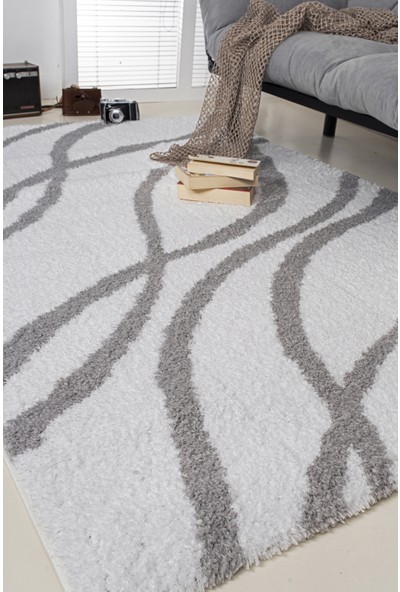 Konfor Halı Konfor Puffy Yumuşak Dokulu Shaggy Modern Çizgili Post Makine Halısı