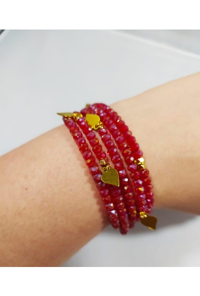 Ceren By El Emeği Çoklu Kristal Pembe Bileklik