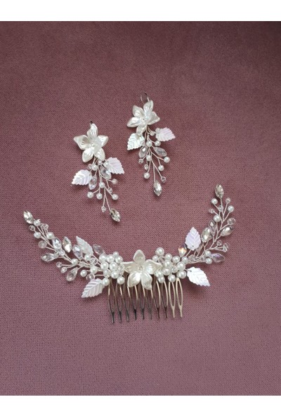 Kontes Gelin Tacı Saç Aksesuarı ve Küpe Kontes Gelin Tacı Saç Aksesuarı ve Küpe