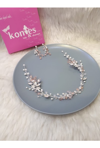 Kontes Gelin Tacı Saç Aksesuarı ve Küpe Kontes Gelin Tacı Saç Aksesuarı ve Küpe