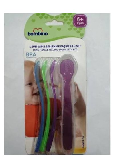 Bambino Uzun Saplı Beslenme Kaşığı 4'lü Set Bambino Uzun Saplı Beslenme Kaşığı 4'lü Set