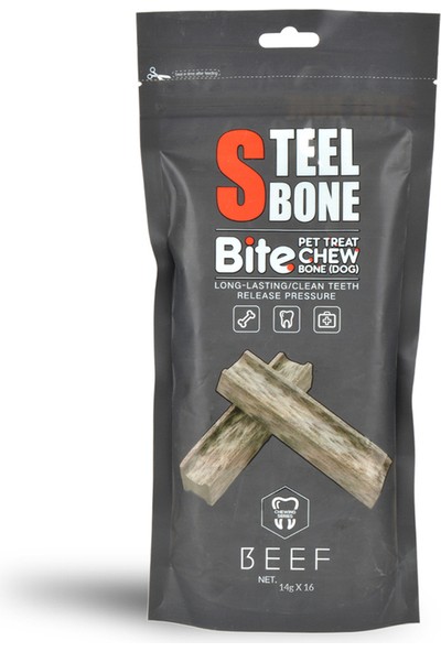 Steel Bone Biftekli Köpek Kemik Ödülü 14 gr 16'lı Steel Bone Biftekli Köpek Kemik Ödülü 14 gr 16'lı