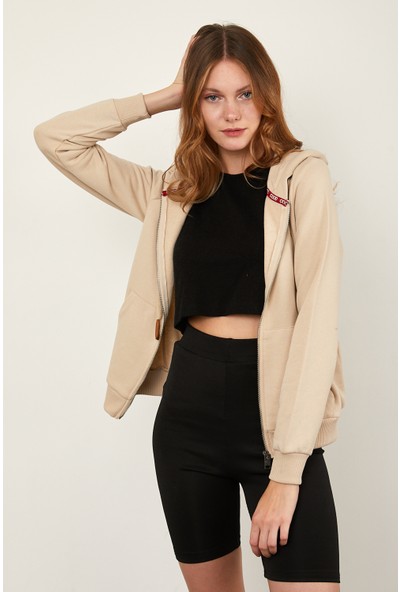 Viking Jeans Önü Fermuarlı Kanguru Cepli Bağcıklı Kapuşonlu Sweat