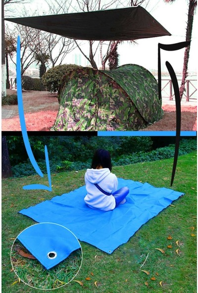 Mbois Çift Taraflı Çok Amaçlı Katlanır Kamp Çadırı Gölgelik Güneşlik Branda Yer Örtüsü Mat (Mavi-Siyah)