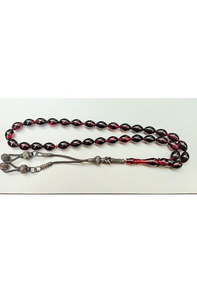 Cantagram Sıkma Kehribar Tesbih 12 mm 1000 Ayar Gümüş Kazaz