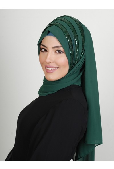 Yasmin She Payetli Modern Şal Hazır Türban Zümrüt Yeşil Renk Yasmin She Payetli Modern Şal Hazır Türban Zümrüt Yeşil Renk