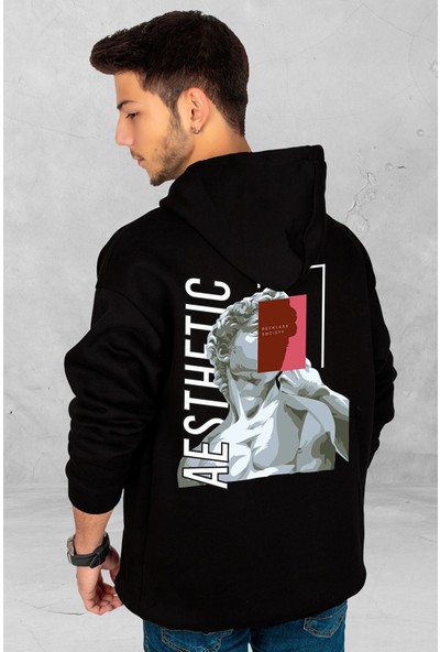 Lambadu Estetik Heykel Baskılı Oversize Kapüşonlu Hoodie Siyah Renk