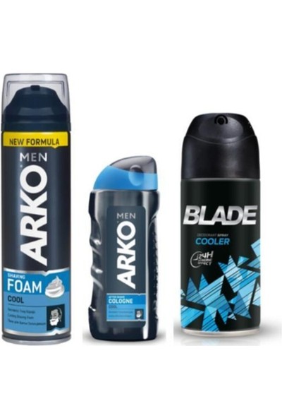 Arko Cool Tıraş Köpüğü + Tıraş Kolonyası Cool + Blade Deo Cooler Erkek Bakim Seti Arko Cool Tıraş Köpüğü + Tıraş Kolonyası Cool + Blade Deo Cooler Erkek Bakim Seti