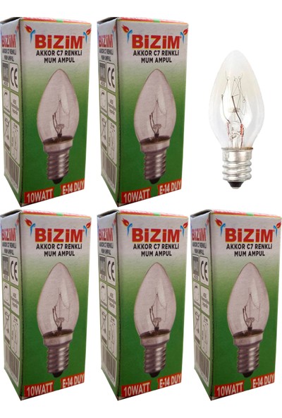 Bizim 5 Adet E14 Duy 10 Watt Abajur / Gece Lambası Ampülü Sarı Bizim 5 Adet E14 Duy 10 Watt Abajur / Gece Lambası Ampülü Sarı
