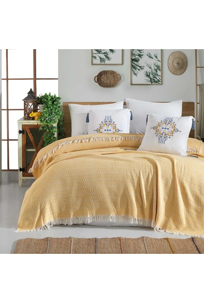 Elart Saçaklı Pamuk Pike Çift Kişilik Glory Hardal (200X235CM) Elart Saçaklı Pamuk Pike Çift Kişilik Glory Hardal (200X235CM)