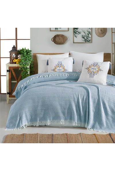 Elart Saçaklı Pamuk Pike Çift Kişilik Glory Mavi (200X235CM) Elart Saçaklı Pamuk Pike Çift Kişilik Glory Mavi (200X235CM)