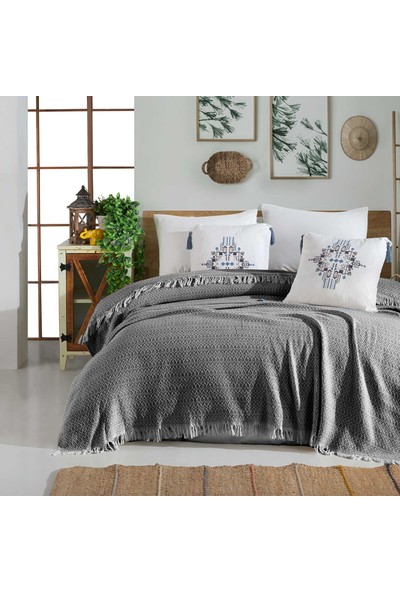 Elart Saçaklı Pamuk Pike Çift Kişilik Glory Siyah (200X235CM) Elart Saçaklı Pamuk Pike Çift Kişilik Glory Siyah (200X235CM)