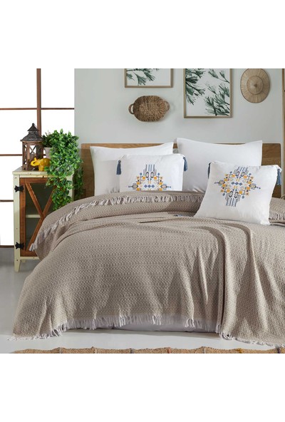 Elart Saçaklı Pamuk Pike Çift Kişilik Glory Vizon (200X235CM) Elart Saçaklı Pamuk Pike Çift Kişilik Glory Vizon (200X235CM)