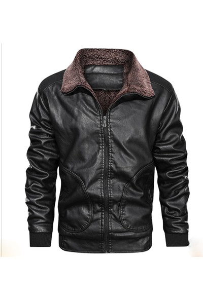 Maoli Fashion World Kış Erkek Pu Ceket Deri Ceket Rahat Rüzgar Geçirmez Ceket (Yurt Dışından)