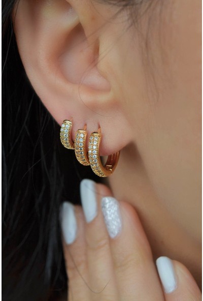 Sacce Scarves&Accessories Zirkon Taşlı Halka 3'lü Set Küpe Sacce Scarves&Accessories Zirkon Taşlı Halka 3'lü Set Küpe