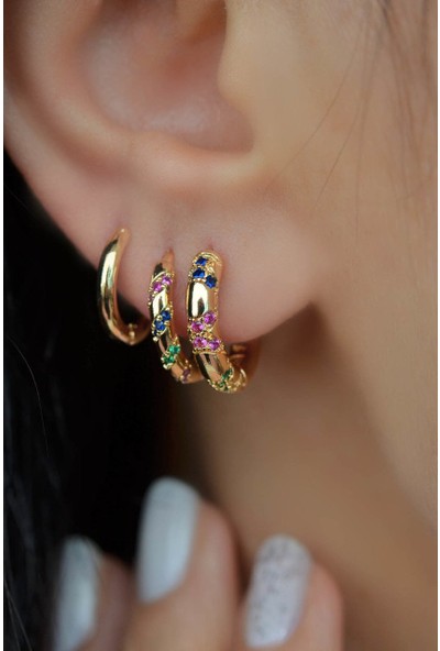 Sacce Scarves&Accessories Renkli Zirkon Taşlı Halka 3'lü Set Küpe Sacce Scarves&Accessories Renkli Zirkon Taşlı Halka 3'lü Set Küpe