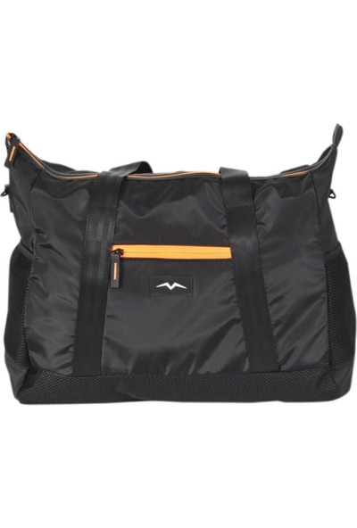 Heibe Siyah Turuncu Neon Detaylı Ön Cepli El Omuz Askılı Spor Çanta & Plaj Çantası