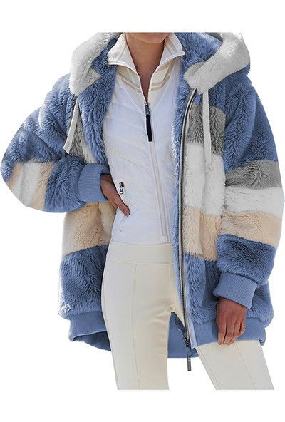 Kadın Çizgili Peluş Ceket Mont (Yurt Dışından)