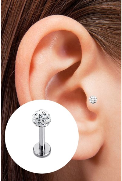 Vilma Aksesuar Kristal Taşlı Çelik Tragus Piercing 6 mm Vilma Aksesuar Kristal Taşlı Çelik Tragus Piercing 6 mm