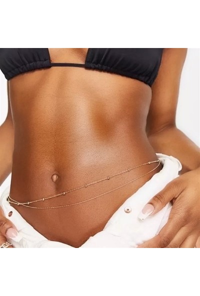 Misboho Kararmaz Altın Renk Çift Zincirli Bel Aksesuarı ve Bel Zinciri