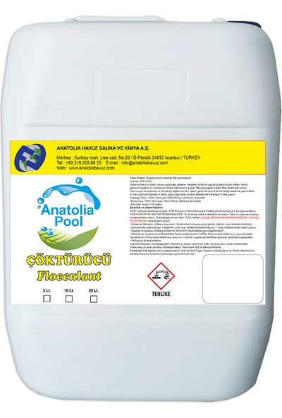 Anatolia Pool Yüzme Havuzu Çöktürücü 20 Lt. (Flocculant / Çökeltici / Topaklayıcı)