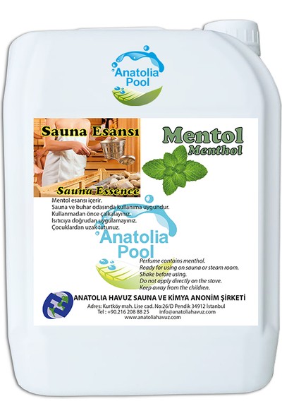 Anatolia Pool Sauna Buhar Esansı Mentol 5 Lt. ( Sauna Essence Menthol )
