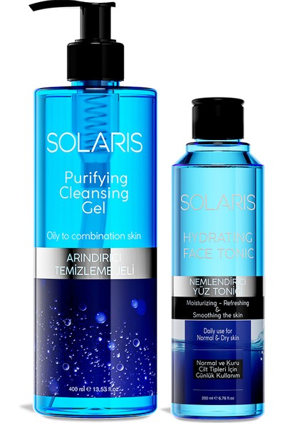 Solaris Yüz Temizleme Jeli Arındırıcı 400 ml ve Yüz Temizleme Toniği Nemlendirici 200 ml
