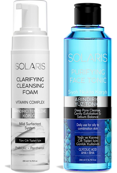 Solaris Yüz Temizleme Köpüğü Arındırıcı 200 ml ve Yüz Temizleme Toniği Arındırıcı 200 ml
