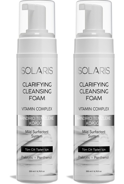 Solaris Yüz Temizleme Köpüğü Arındırıcı 200 ml x 2 Adet Solaris Yüz Temizleme Köpüğü Arındırıcı 200 ml x 2 Adet