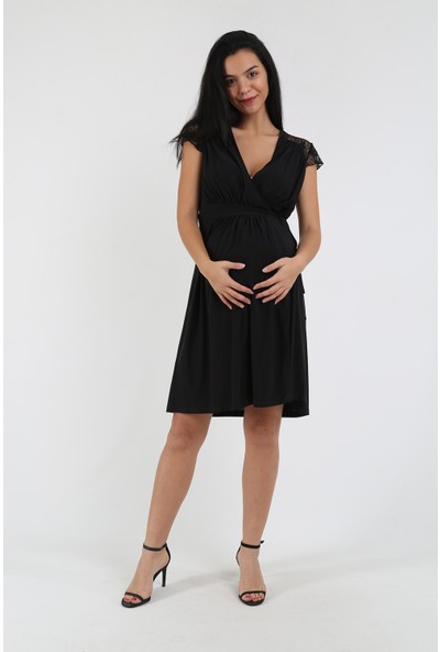 Seraphine Siyah Dantel Detaylı Lüks Hamile Elbise Seraphine Siyah Dantel Detaylı Lüks Hamile Elbise