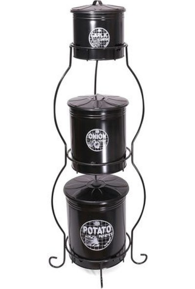 Ayla Stand Patates Soğanlık Sarımsak 3 Bölmeli Siyah