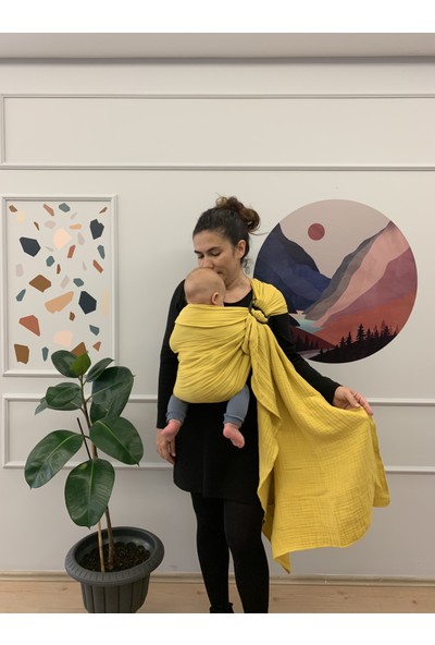 Puruti Baby 4 Kat Müslin %100 Pamuk Halka Sling Hardal