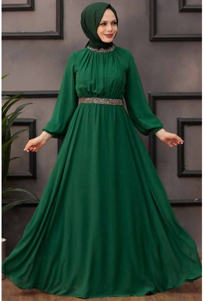 Neva Style Tesettürlü Abiye Elbise - Balon Kol Yeşil Tesettür Abiye Elbise 5339Y Neva Style Tesettürlü Abiye Elbise - Balon Kol Yeşil Tesettür Abiye Elbise 5339Y